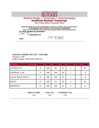 Rutgers Law Transcript | PDF