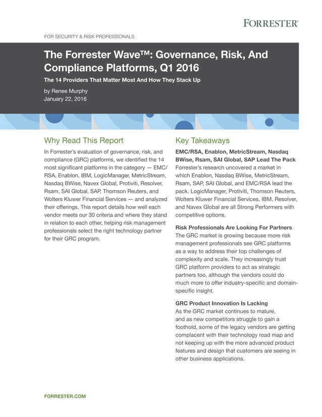 Forrester GRC Q1 2016 Report | PDF