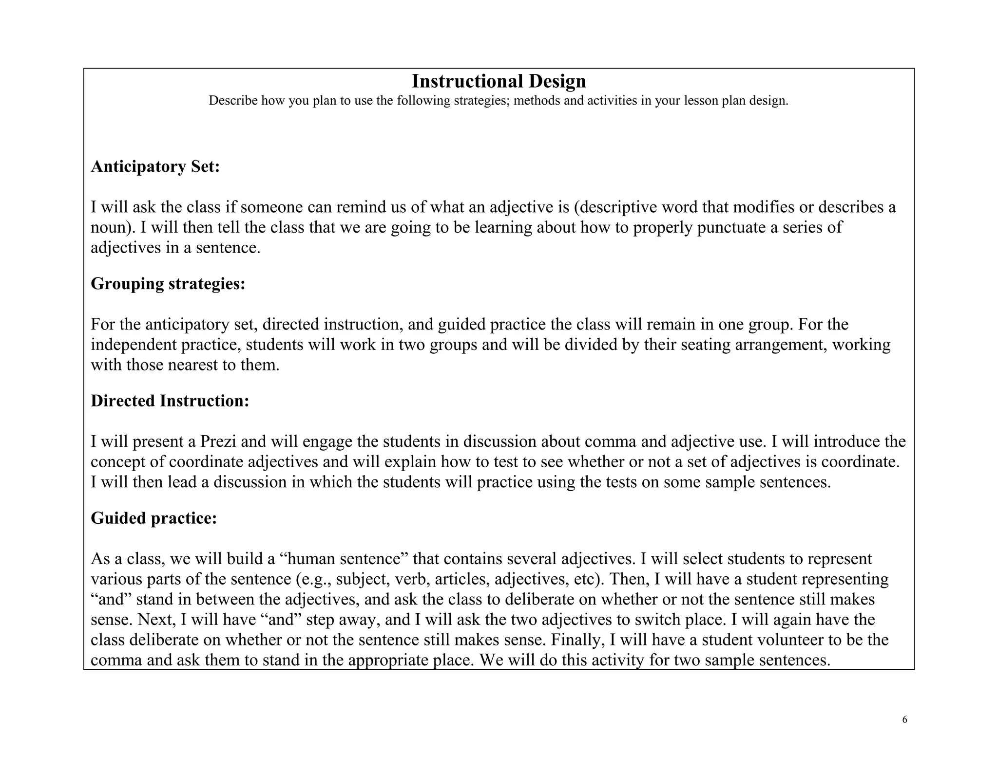 Coordinate Adjectives Lesson Plan updated | DOC