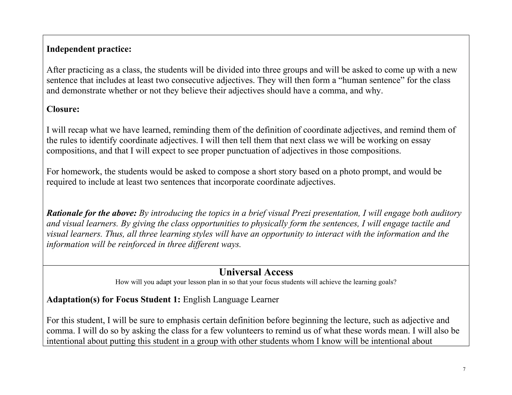Coordinate Adjectives Lesson Plan updated | DOC