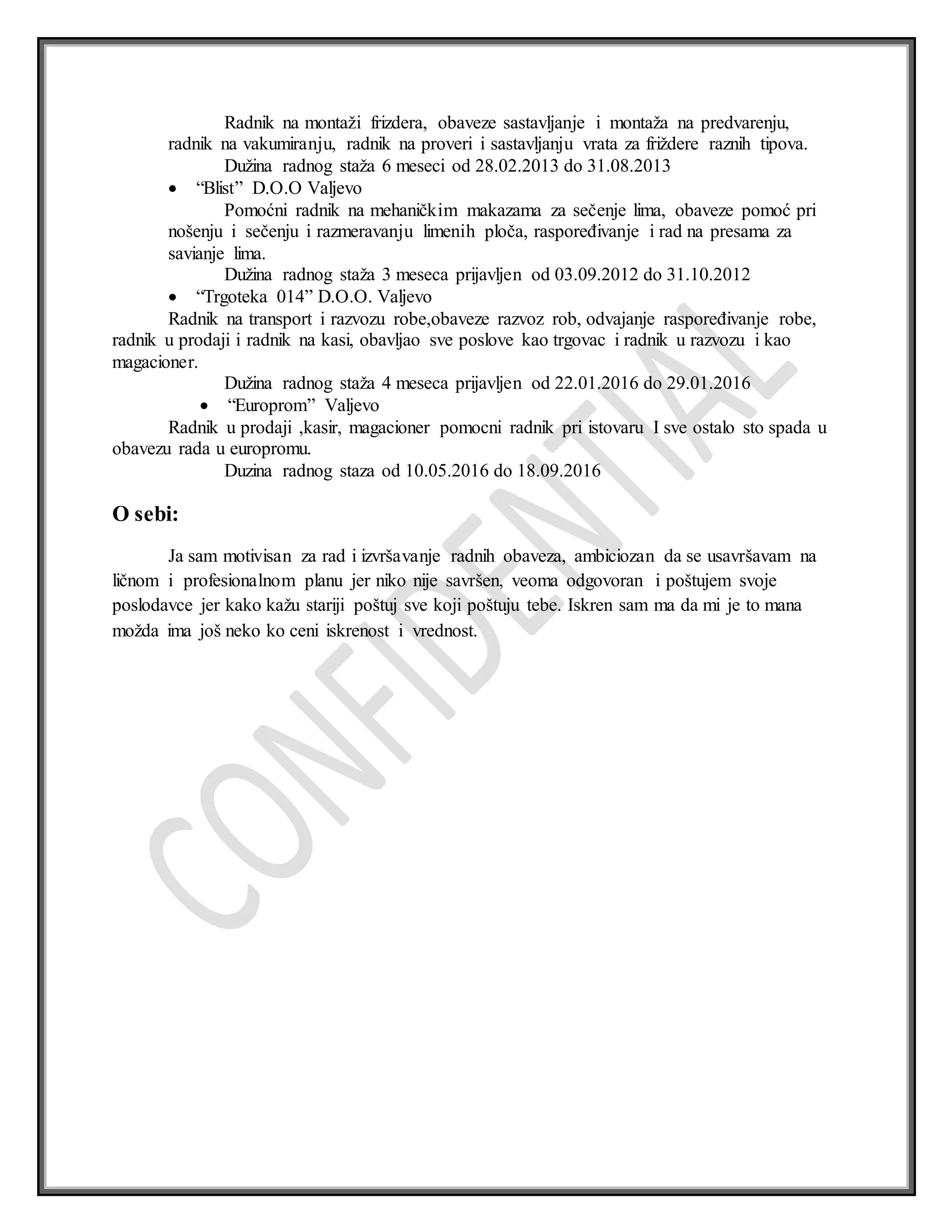 Vladimir Andric CV 2016 | DOCX