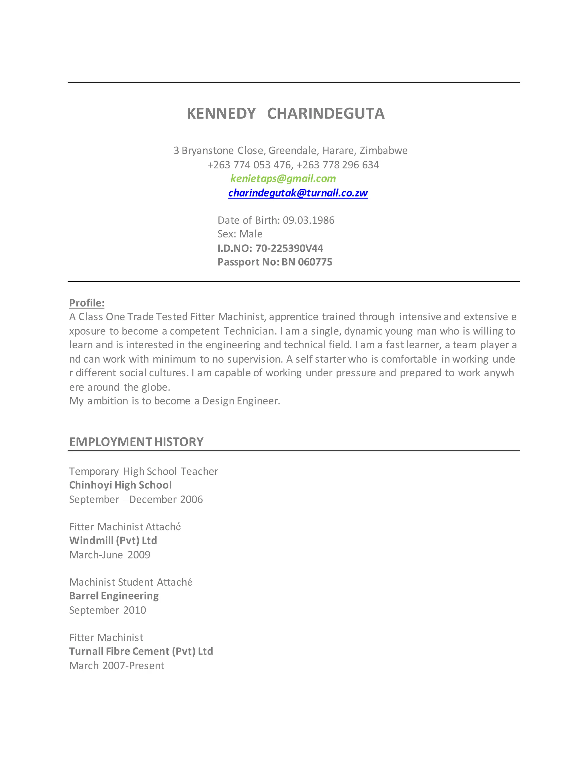 KENNEDY CHARINDEGUTA updated c.v | PDF