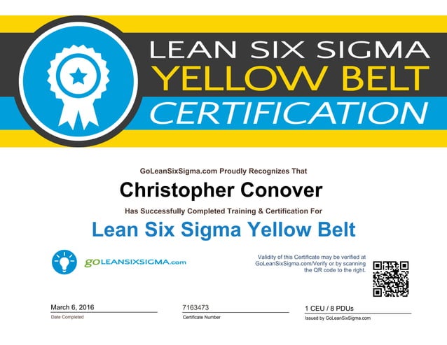 CHRISTOPHER CONOVER - LEAN SIX SIGMA YELLOW BELT CERTIFICATION | PDF