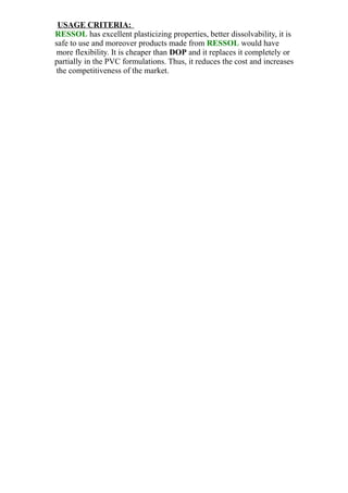 RESSOL ECO FRIENDLY PLASTICIZER NEW | DOC