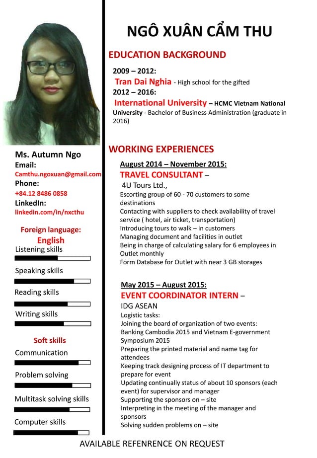CV_ Ngo Xuan Cam Thu_UPDATED 160301 | PDF | Travel