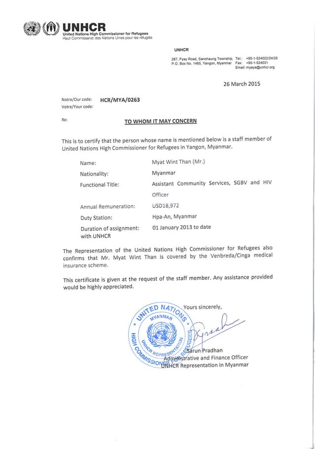UNHCR work certificate | PDF