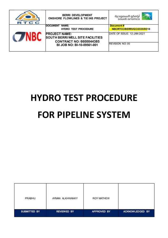 495265750-Hydro-Test-Procedure.docx | Civil Engineering Industry ...