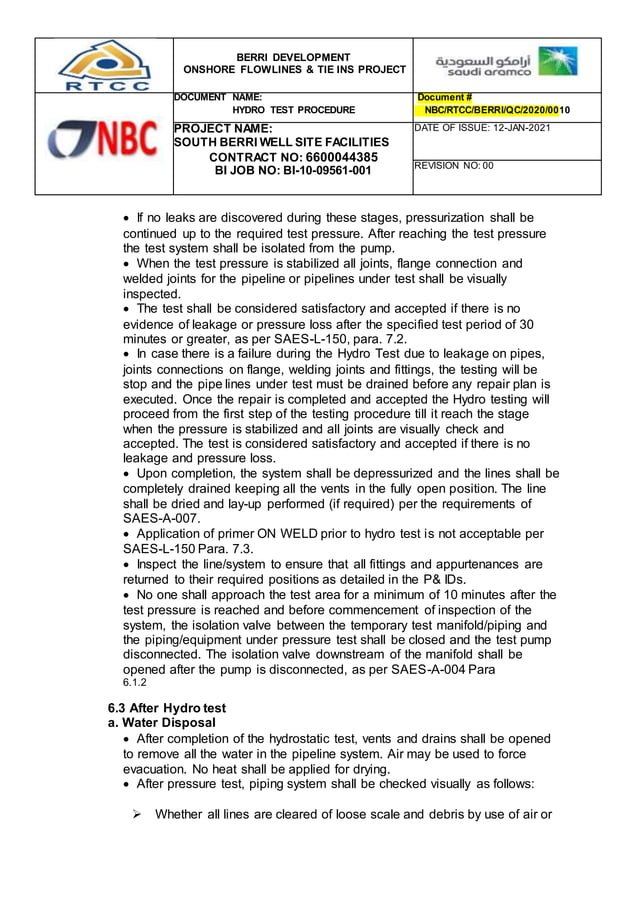 495265750-Hydro-Test-Procedure.docx | Civil Engineering Industry ...