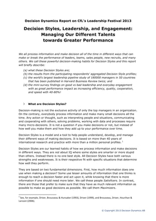 Report on Decision Styles and Engaging leadership | PDF