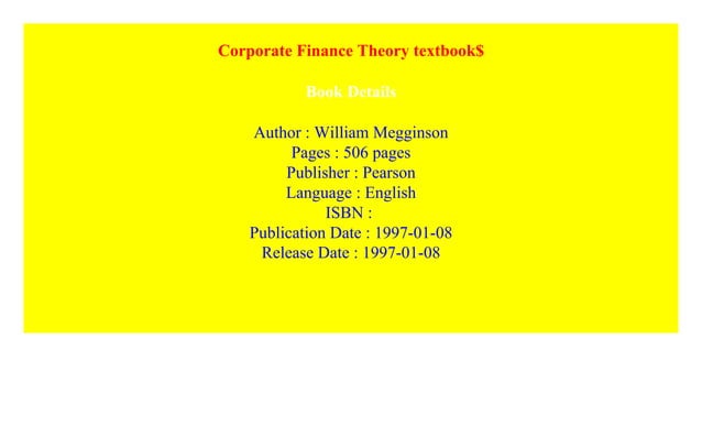 Corporate Finance Theory textbook$ | PDF