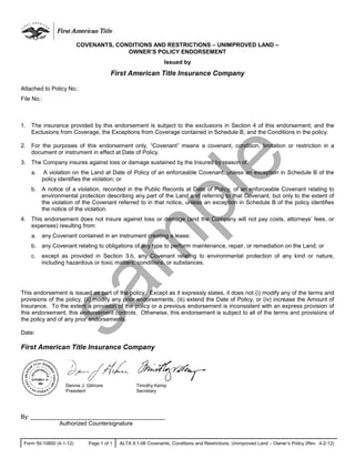 ALTA 9 Checklist Endorsements | PDF