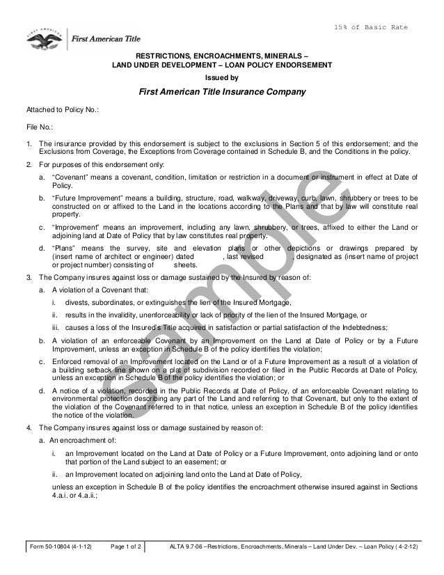 ALTA 9 Checklist Endorsements