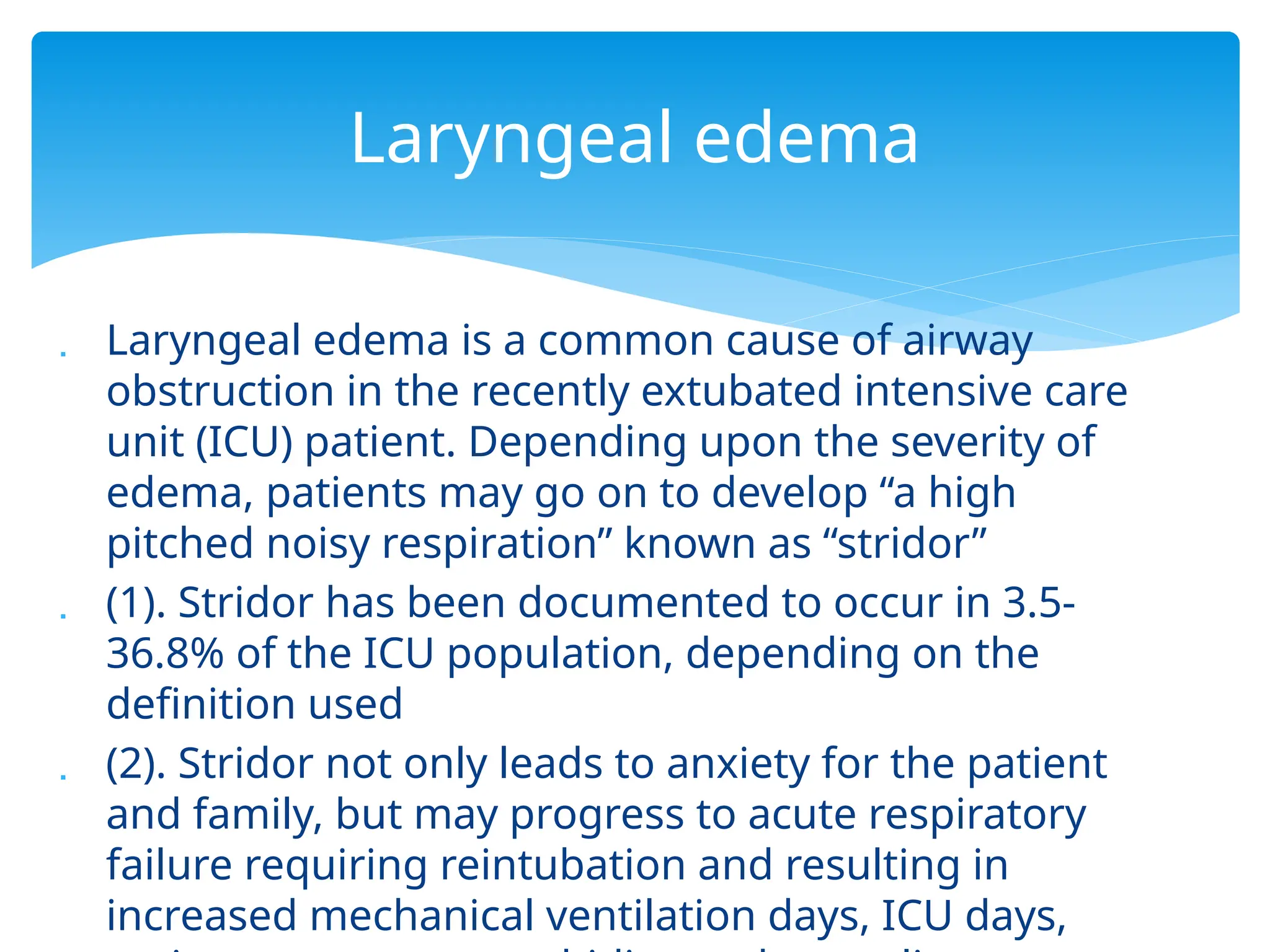 Laryngeal edema and stenosis refer to swelling (edema) and narrowing ...