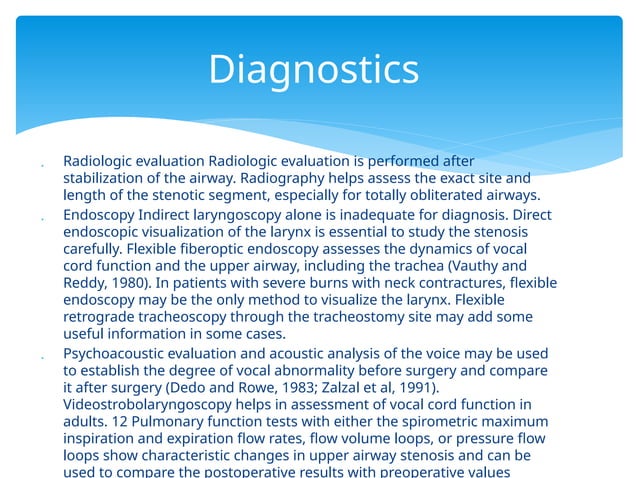 Laryngeal edema and stenosis refer to swelling (edema) and narrowing ...
