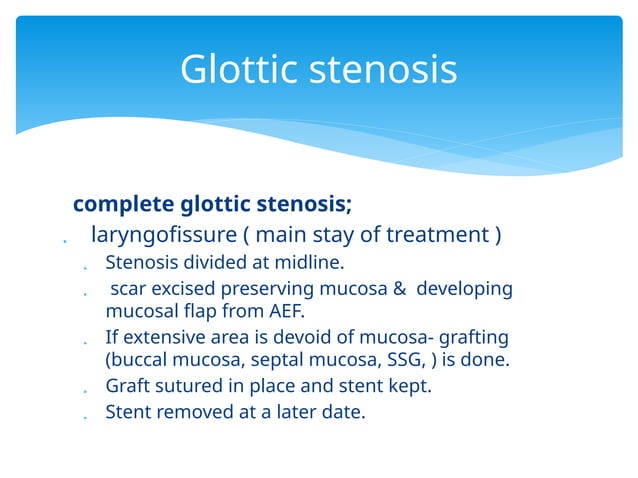Laryngeal edema and stenosis refer to swelling (edema) and narrowing ...