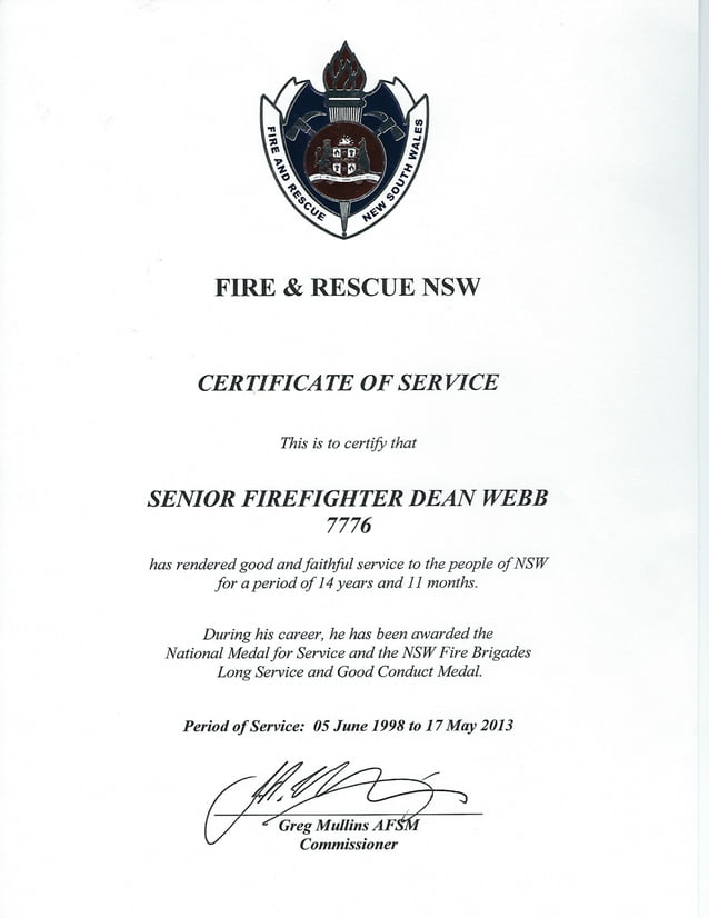 FRNSW Certificate of Service | PDF