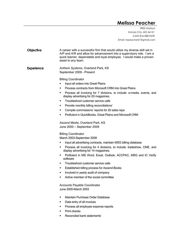 Melissa Peacher resume | PDF