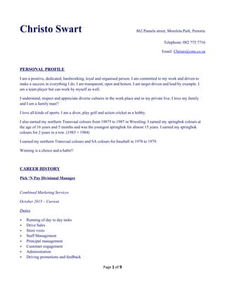 CV Christo Swart-1 | DOC | Business Administration | Business