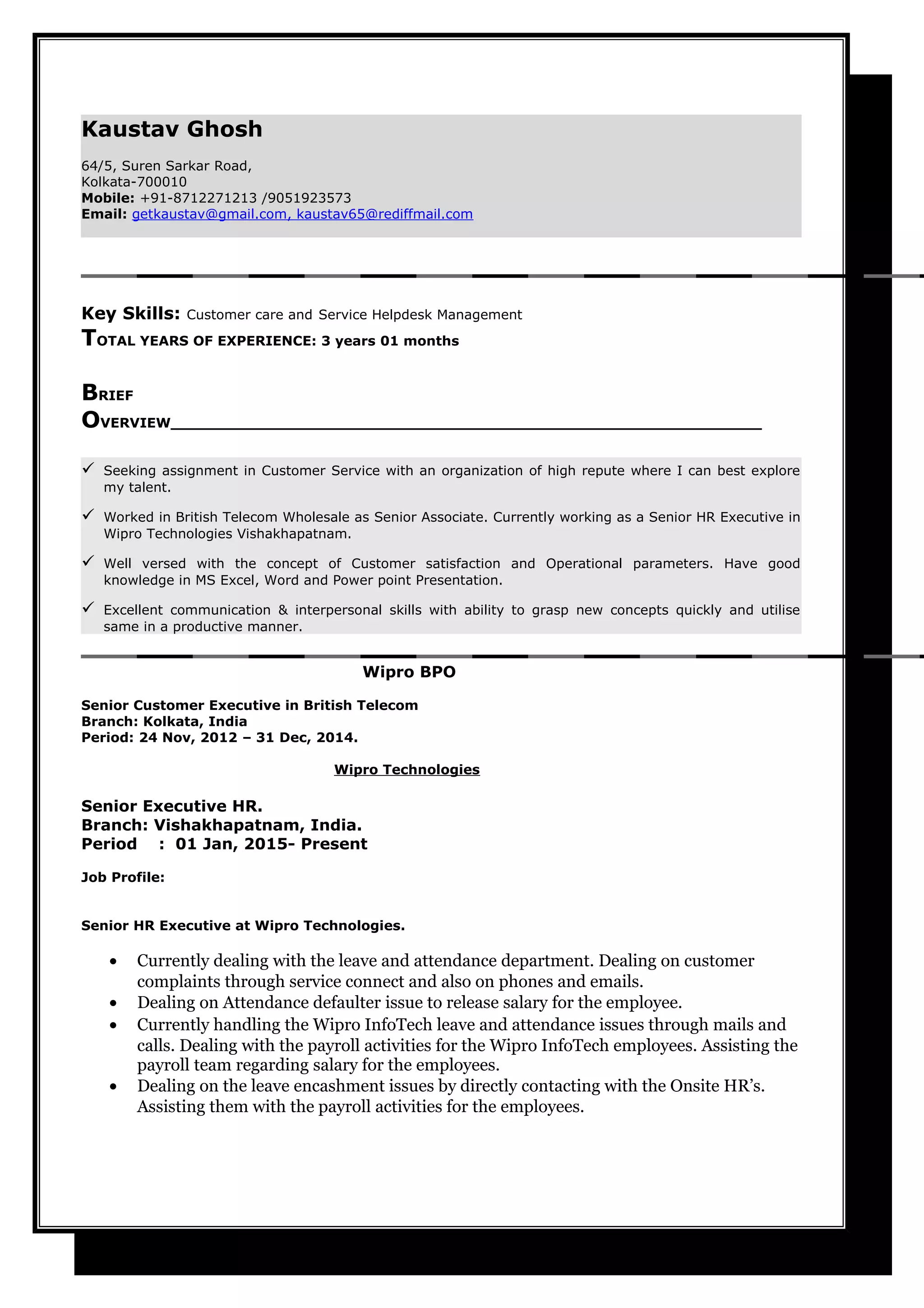 Current Resume of Kaustav | DOC