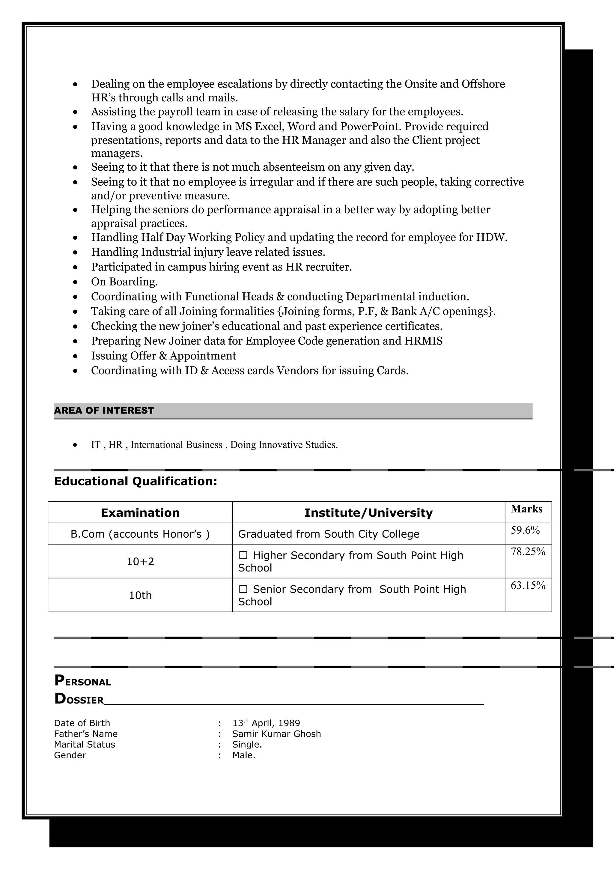 Current Resume of Kaustav | DOC