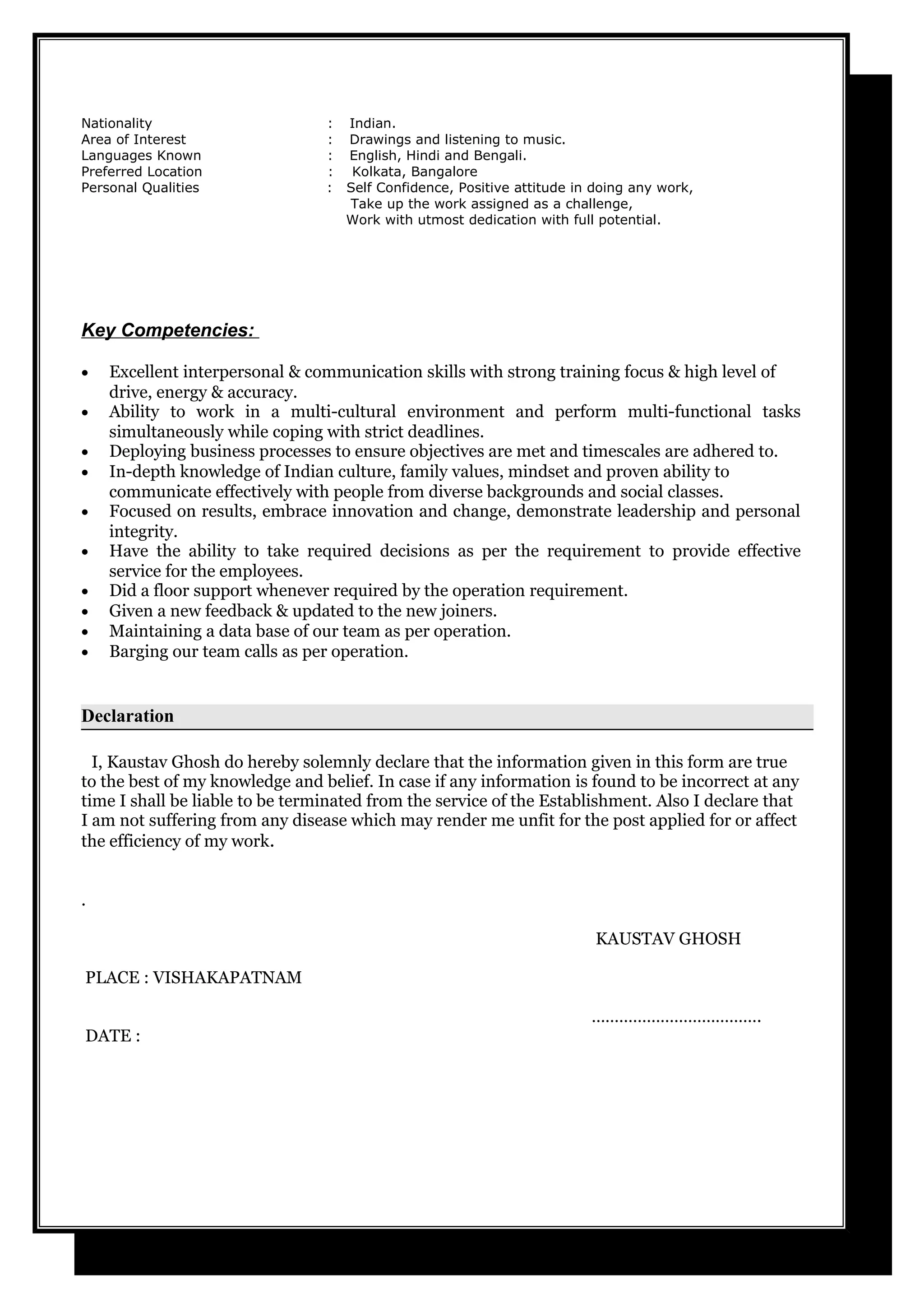 Current Resume of Kaustav | DOC