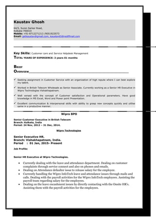 Current Resume of Kaustav | DOC