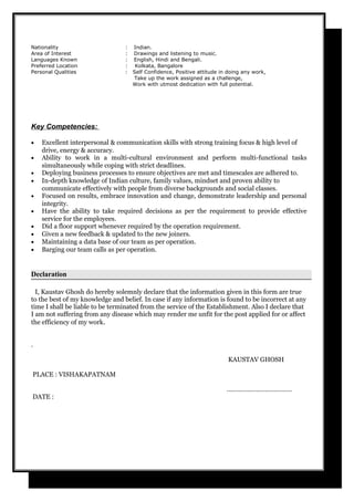 Current Resume of Kaustav | DOC
