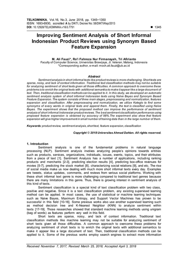 Improving Sentiment Analysis of Short Informal Indonesian Product Reviews using Synonym Based ...