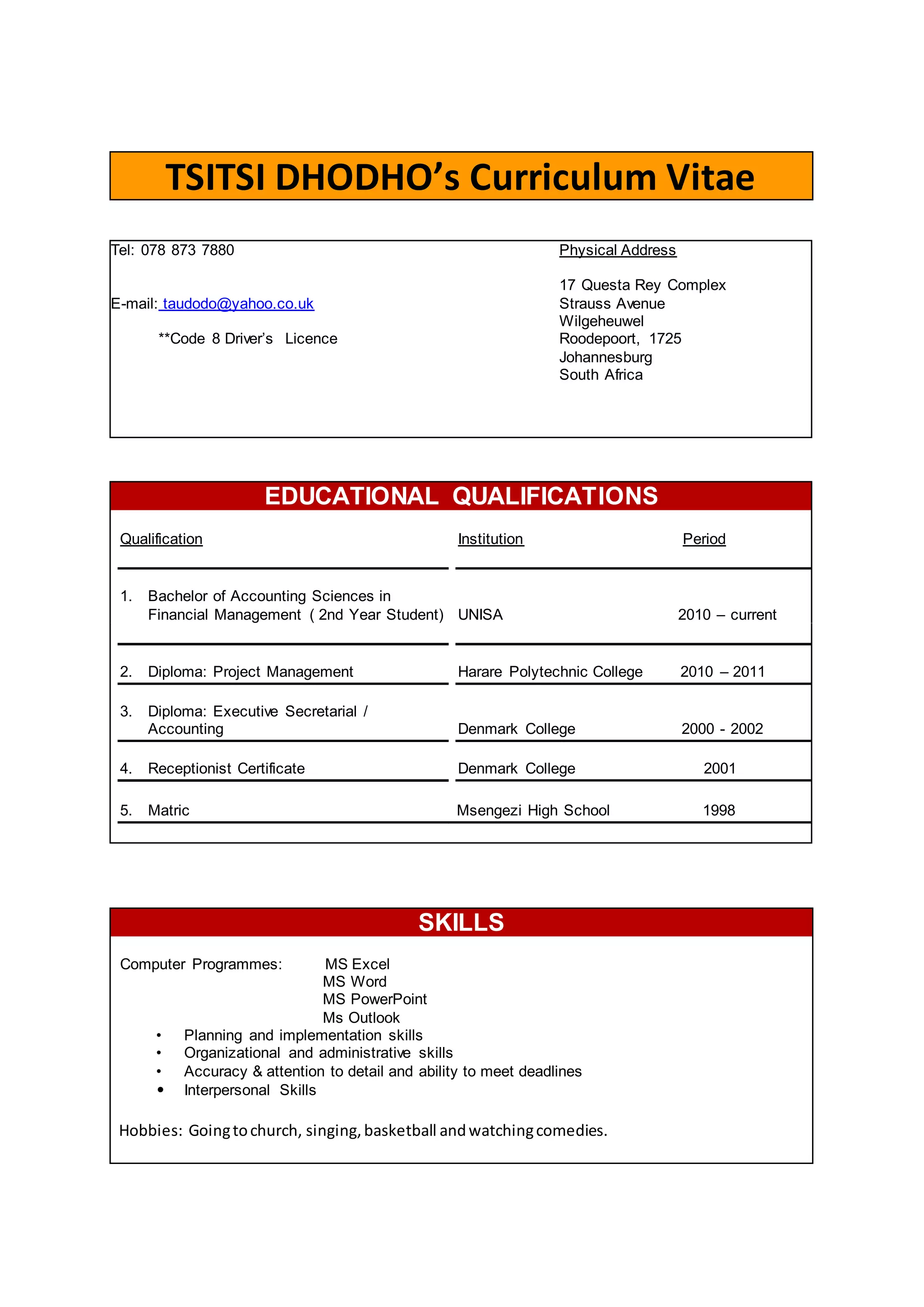 Tsitsi Dhodho's CV (1) | PDF