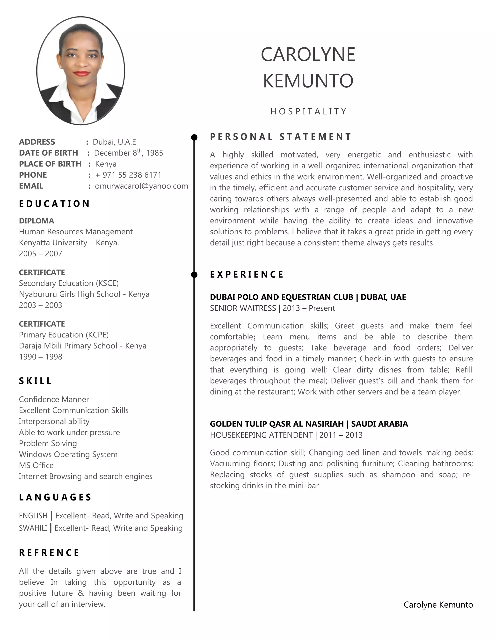 Carolyne Kemunto - Resume 2016 | PDF