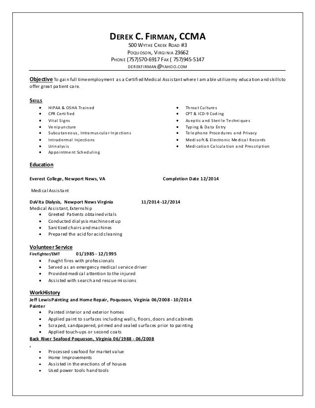 Derek Firman CCMA resume'