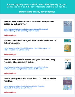 Solution manual for Financial Statements Analysis Subramanyam Wild 11th ...