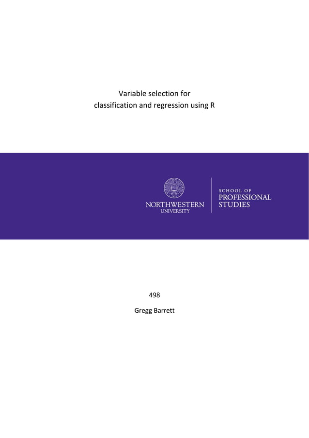 Variable selection for classification and regression using R | PDF