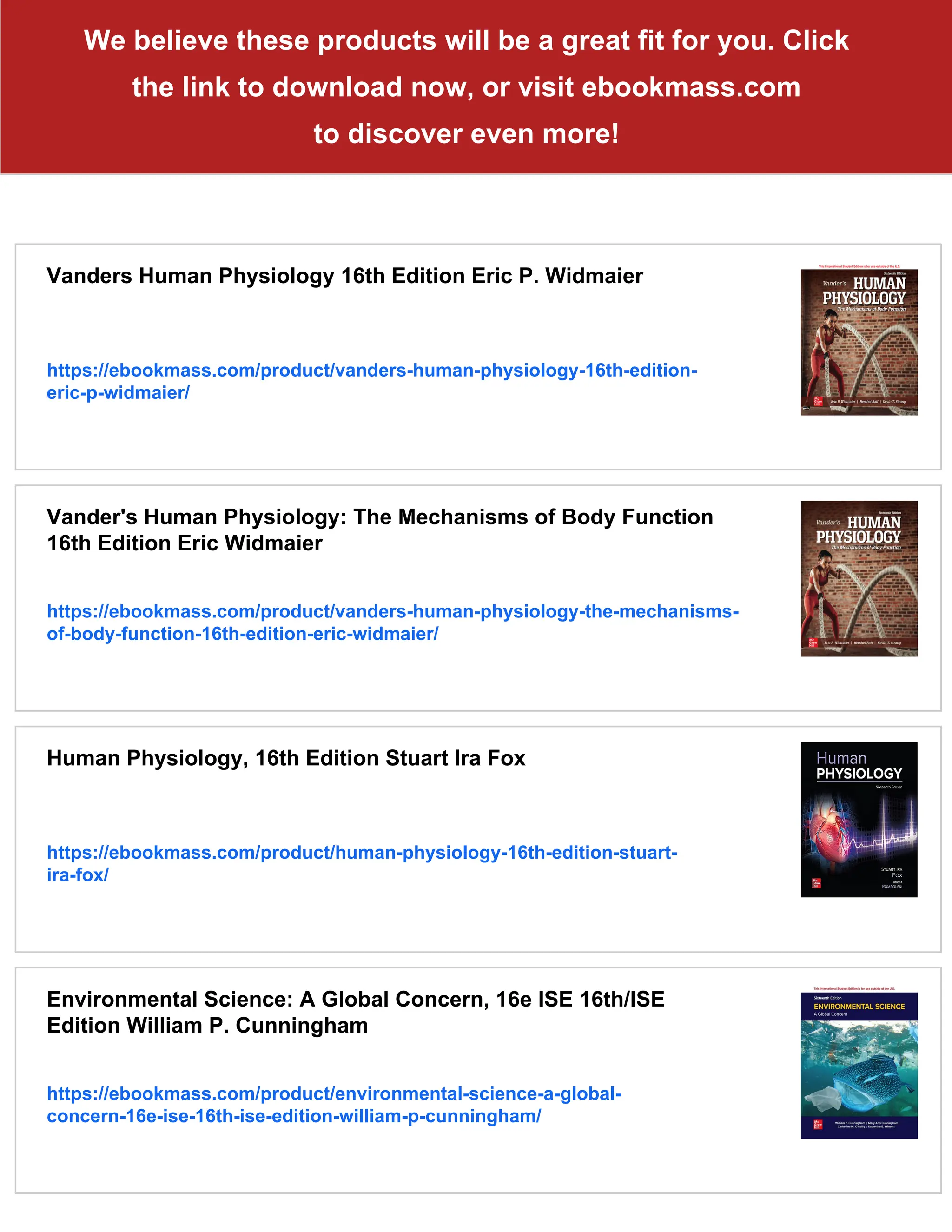 Vander's Human Physiology, 16e ISE 16th/ISE Edition Eric Widmaier | PDF
