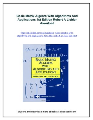 Basic Matrix Algebra With Algorithms And Applications 1st Edition ...