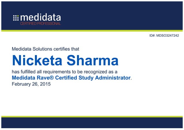 Medidata Certified Professional Certificate | PDF