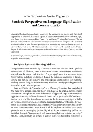 Current Perspectives In Semiotics Signs Signification And Communication ...
