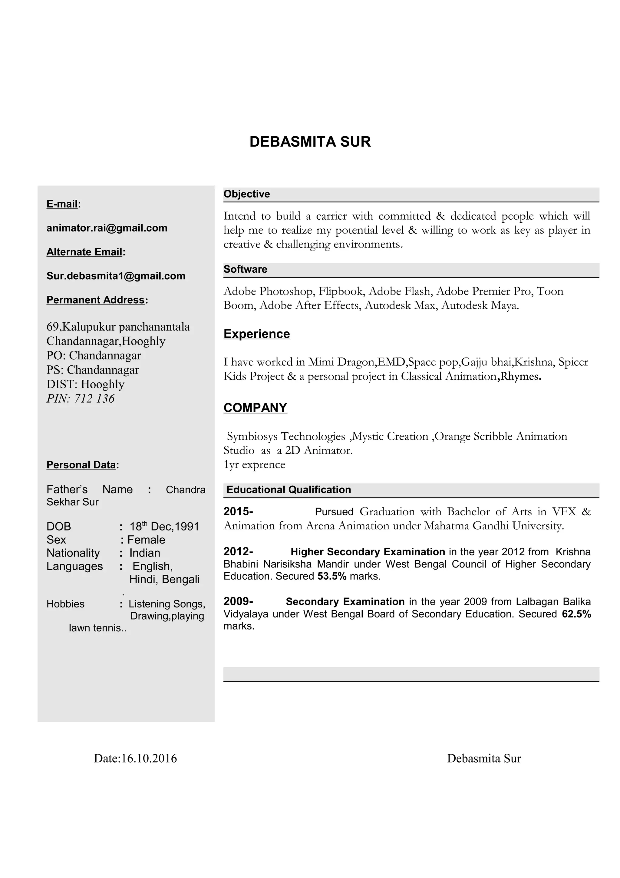 Debasmita Sur Resume | DOC