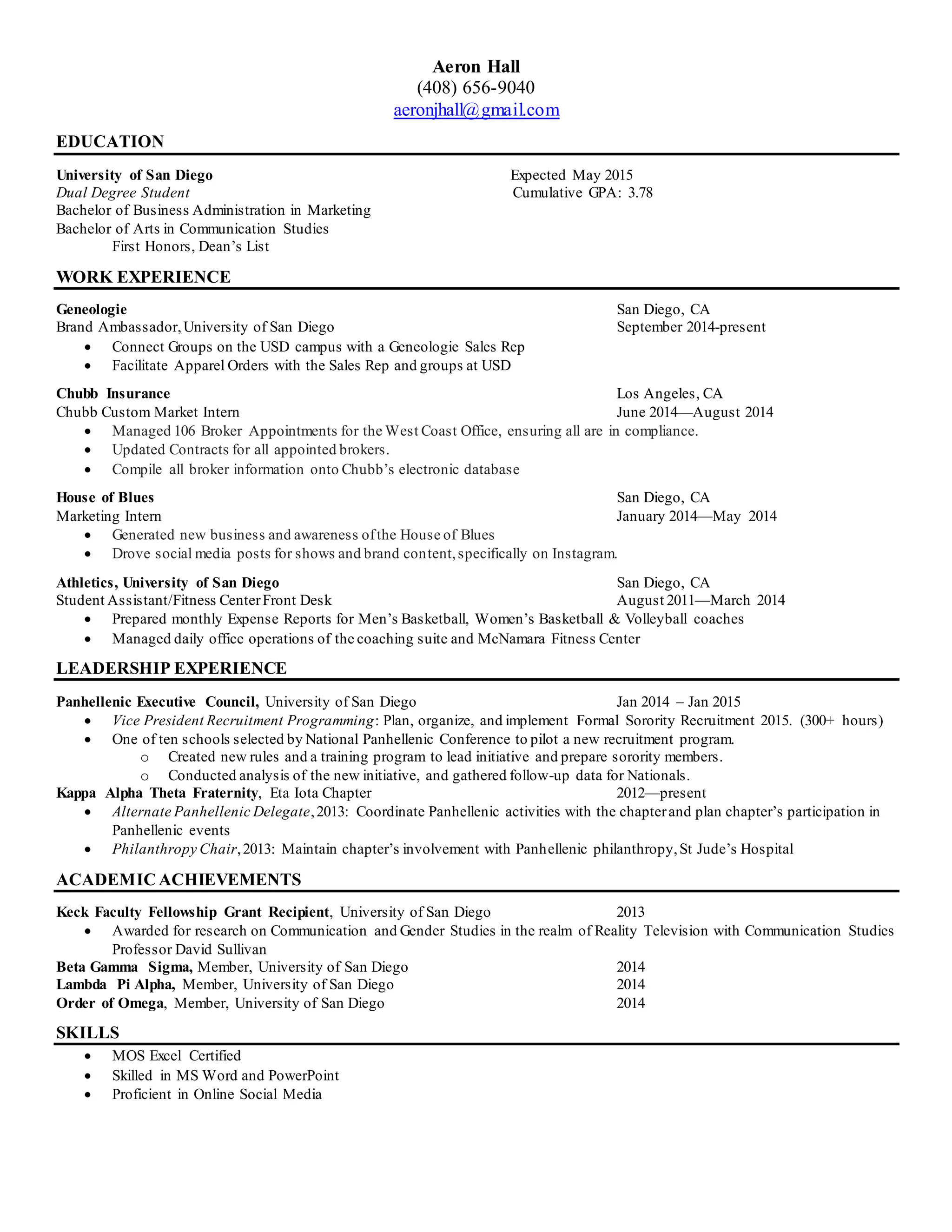 Aeron Hall ResumeUPDATED | DOCX | Business | Business and Finance