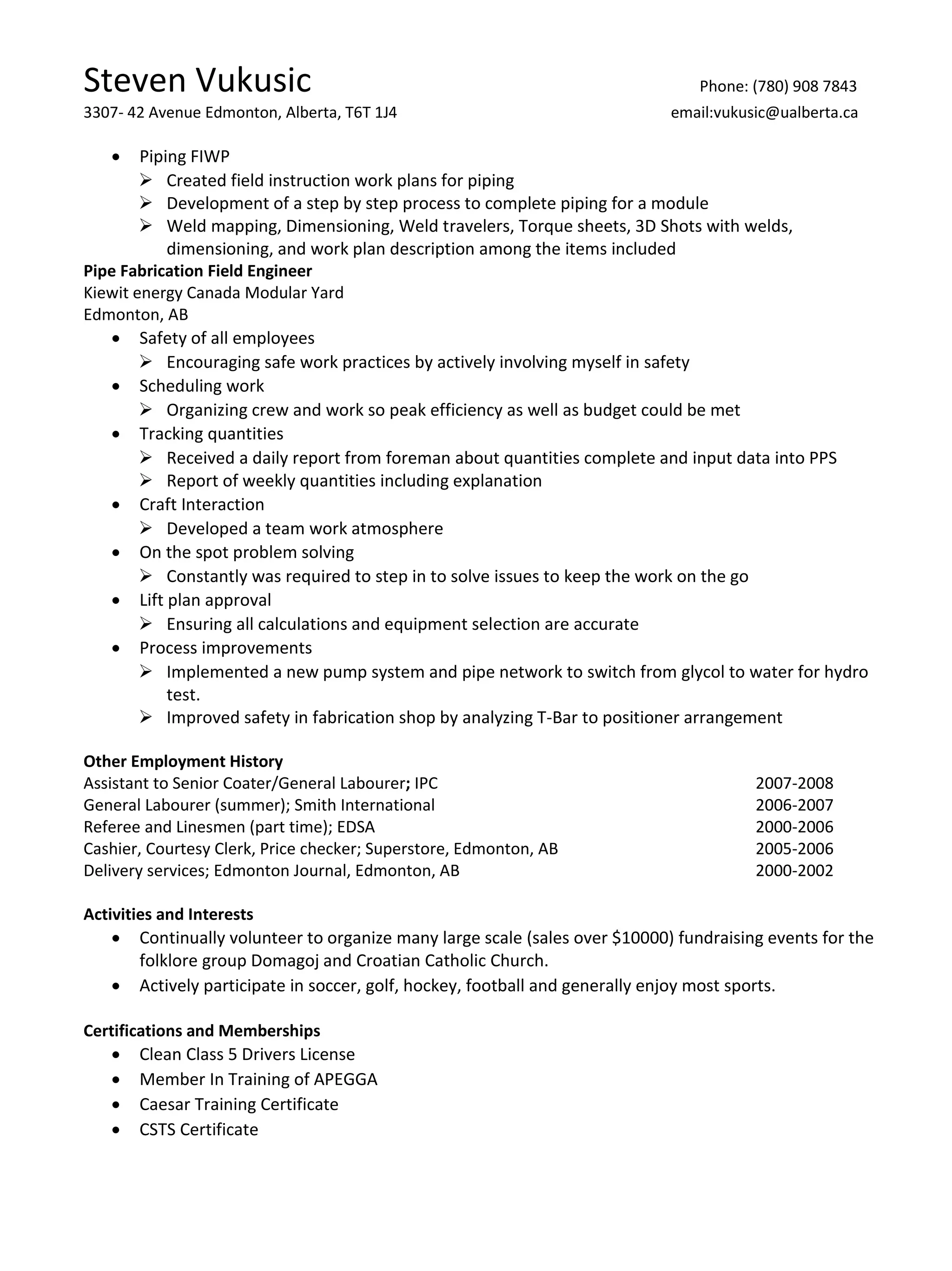 Steven Vukusic Resume | PDF