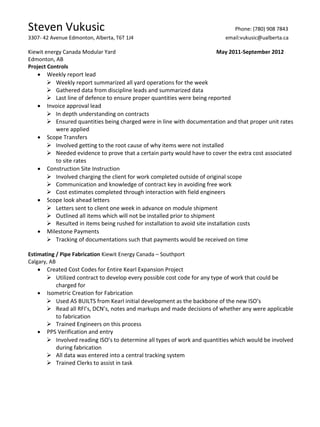 Steven Vukusic Resume | PDF