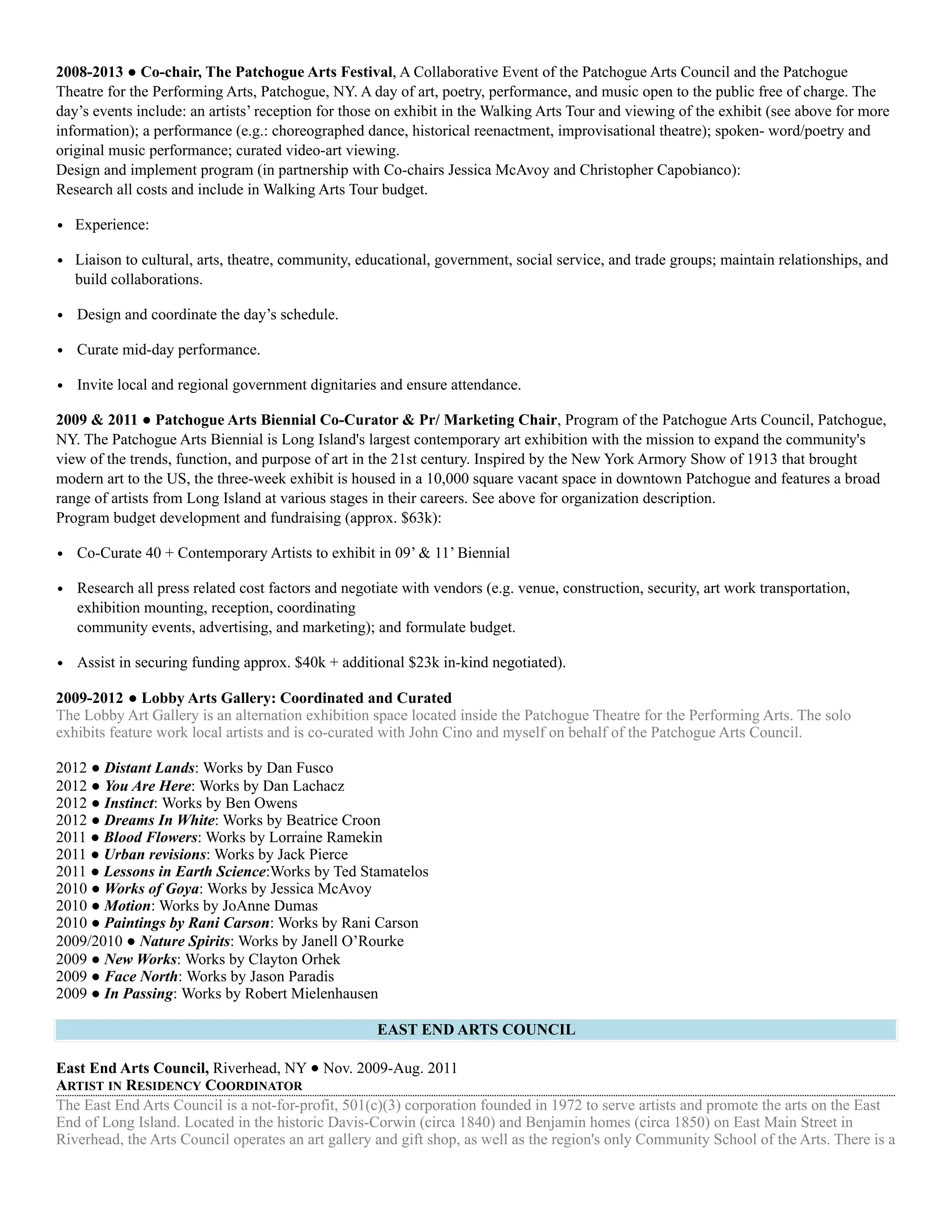 Beth_Giacummo_Curatorial History | PDF