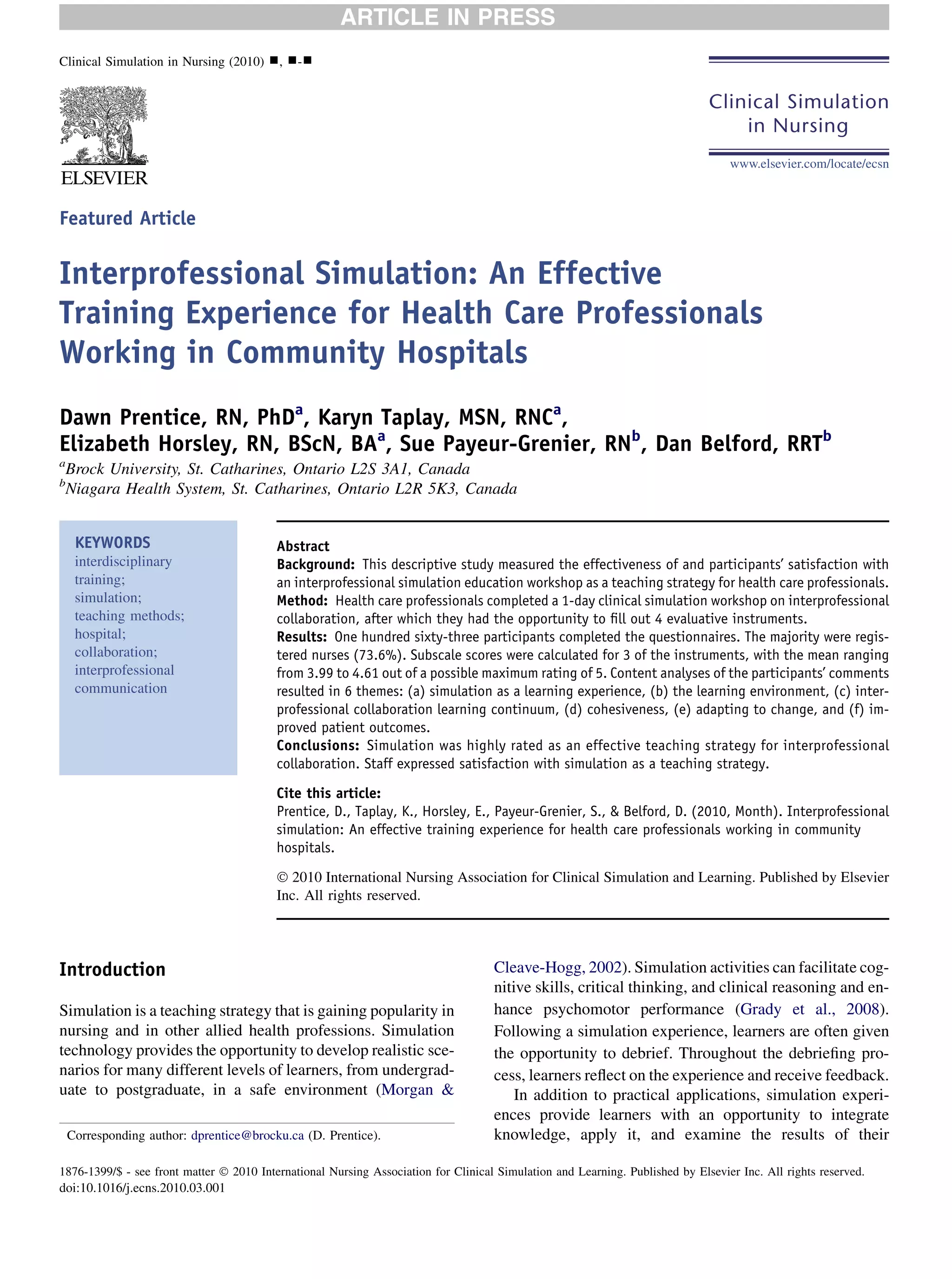 Interprofessional Simulation: An Effective Training Experience for Health Care Professionals ...