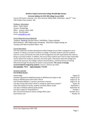 SDV 100_49w_Fall 2012 8 week_FYE section Class syllabus_Work In ...