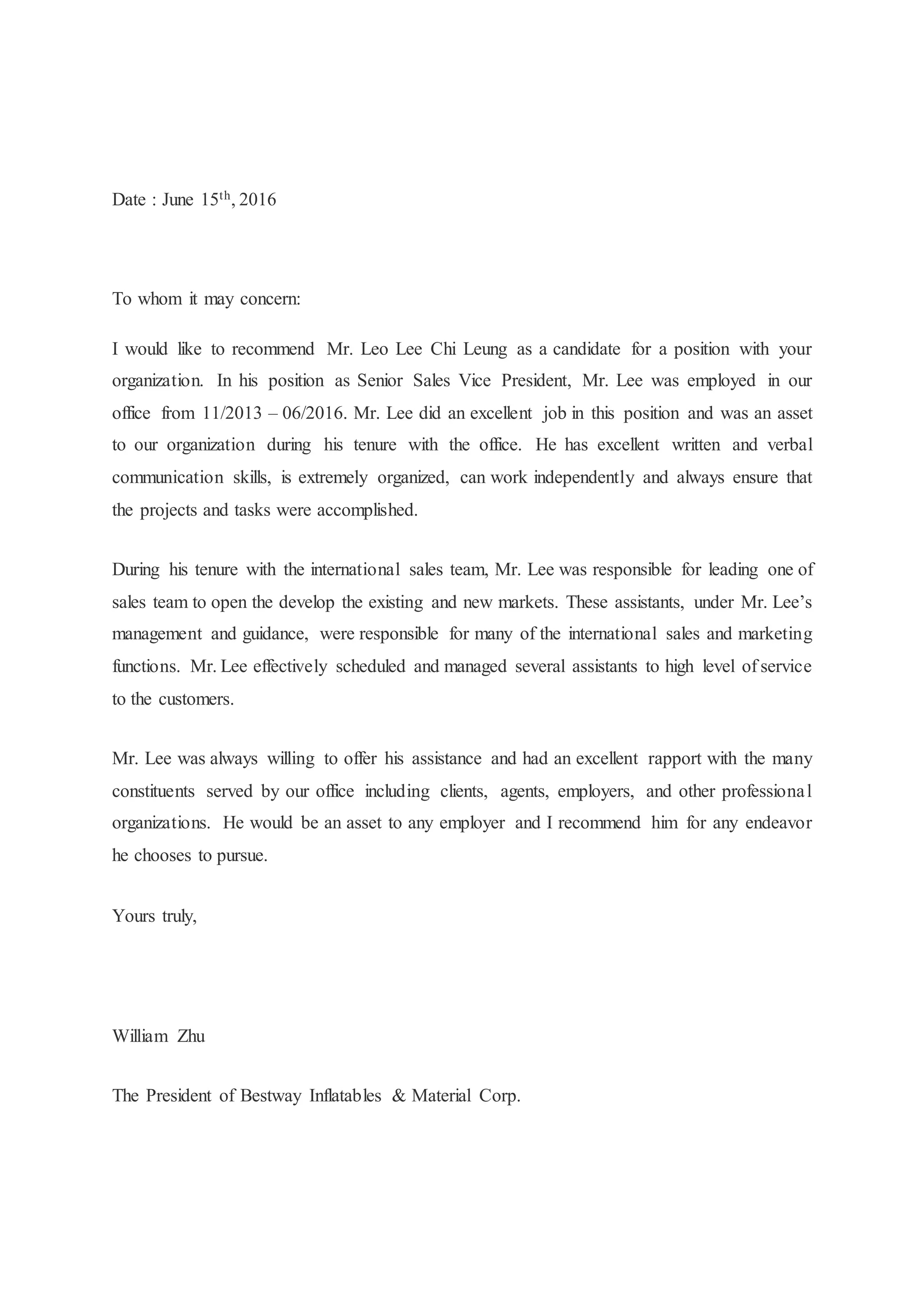 Recommendation Letter | DOCX