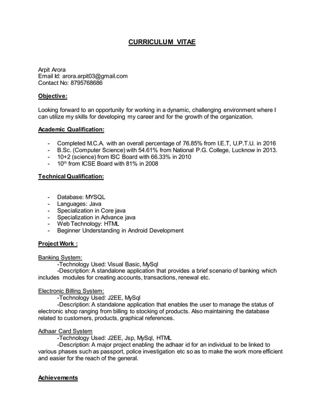 resume_arpit_mca | PDF