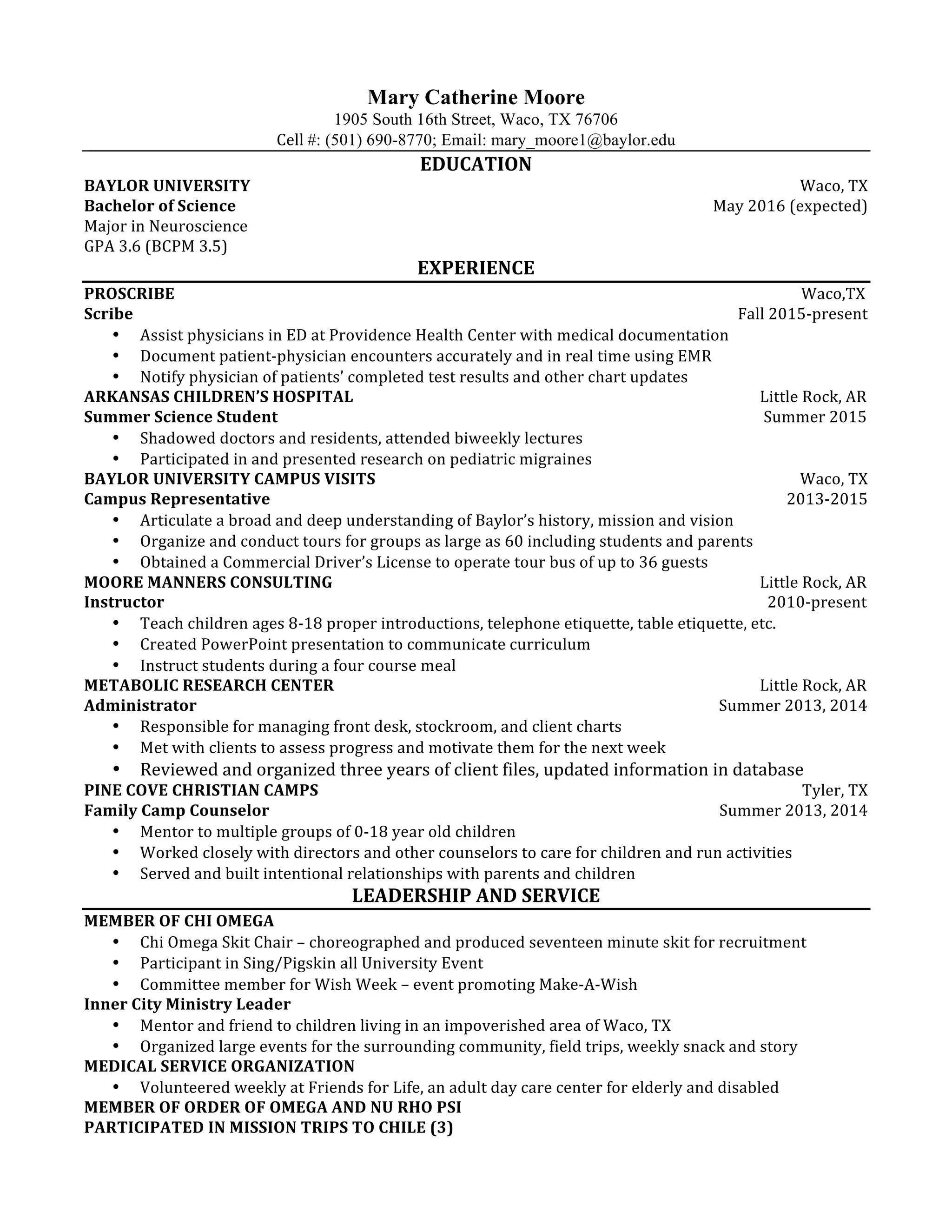 Mary Catherine Moore Resume | PDF