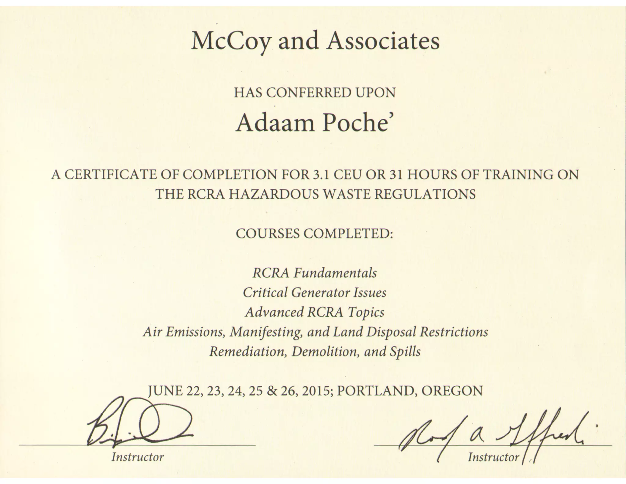 Certificate of Completion RCRA | PDF