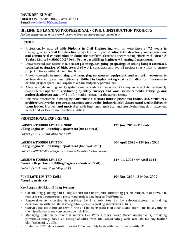 Ravinder Kumar CV | PDF | Civil Engineering Industry | Industries