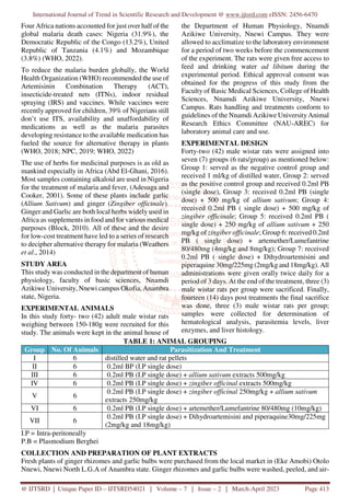 Assessment of Allium Sativum, Zingiber Officinal Extracts on Plasmodium ...